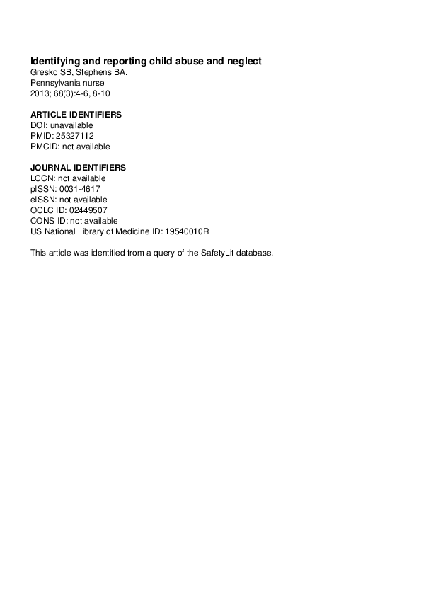 (PDF) Identifying and Reporting Child Abuse and Neglect