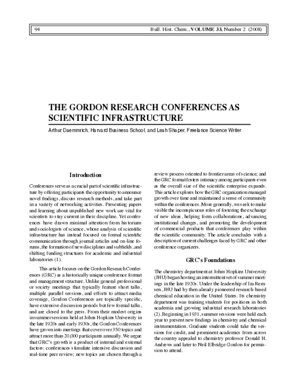 (PDF) The Gordon Research Conferences As Scientific Infrastructure