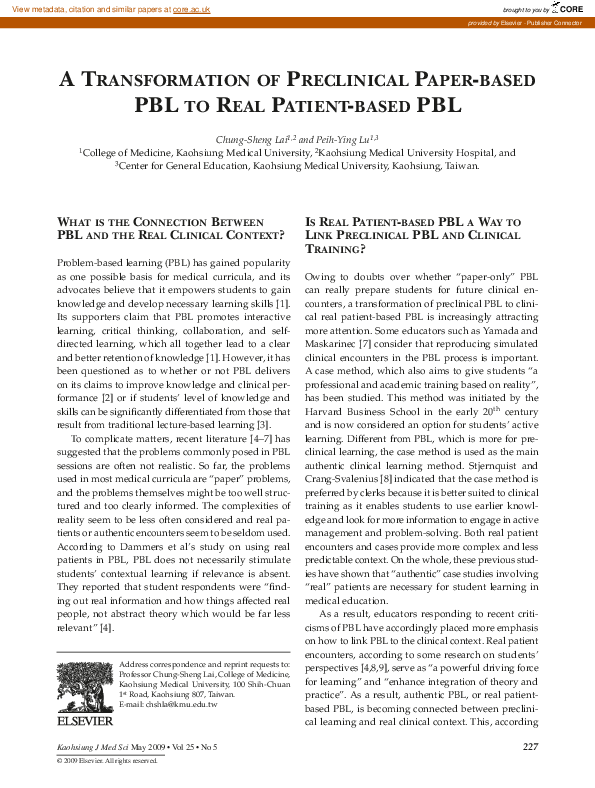 (PDF) A Transformation of Preclinical Paper-Based PBL To Real Patient ...