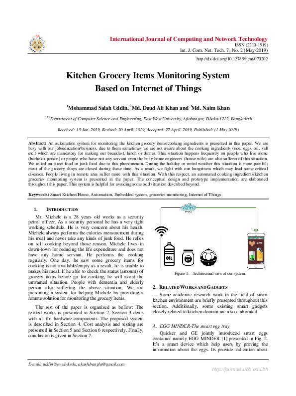 (PDF) Kitchen Grocery Items Monitoring System Based on Internet of Things