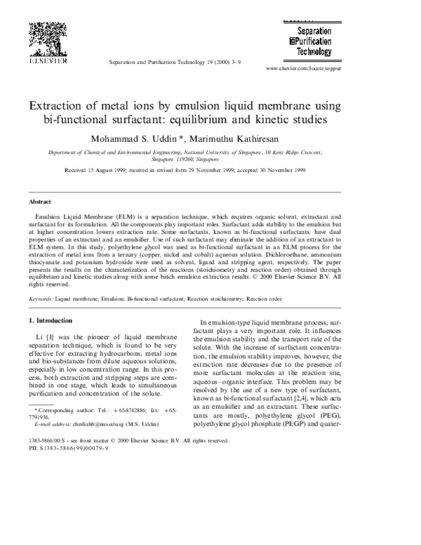 (PDF) Extraction of metal ions by emulsion liquid membrane using bi ...