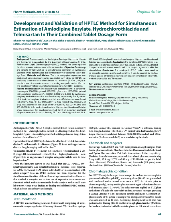 (PDF) Development and Validation of HPTLC Method for Simultaneous Estimation of Amlodipine ...