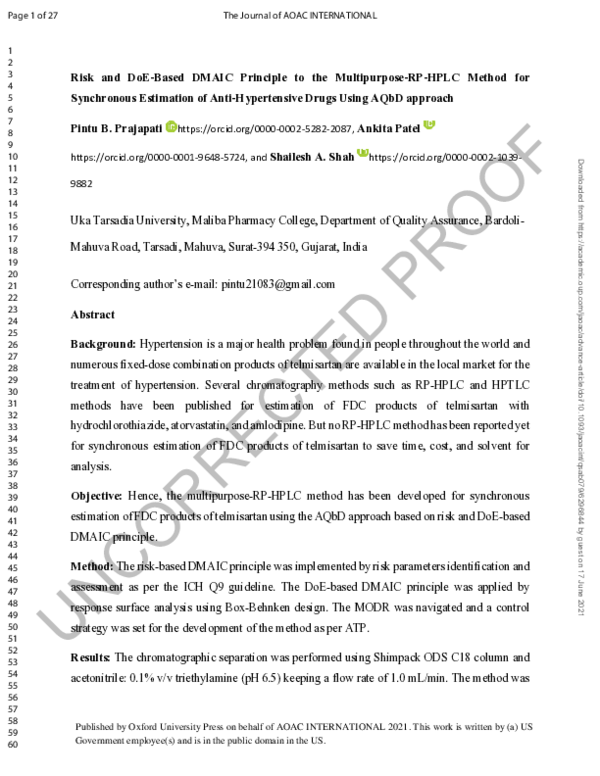 (PDF) Risk and DoE-Based DMAIC Principle to the Multipurpose-RP-HPLC ...