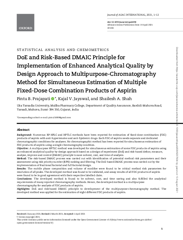 (PDF) DoE and Risk-Based DMAIC Principle for Implementation of Enhanced Analytical Quality by ...