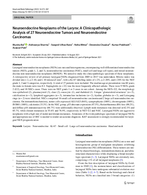 (PDF) Neuroendocrine Neoplasms of the Larynx: A Clinicopathologic ...