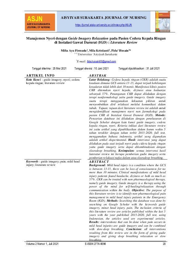 (PDF) Manajemen Nyeri dengan Guide Imagery Relaxation pada Pasien Cedera Kepala Ringan di ...