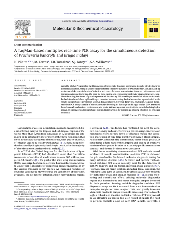 (PDF) A TaqMan-based multiplex real-time PCR assay for the simultaneous detection of Wuchereria ...
