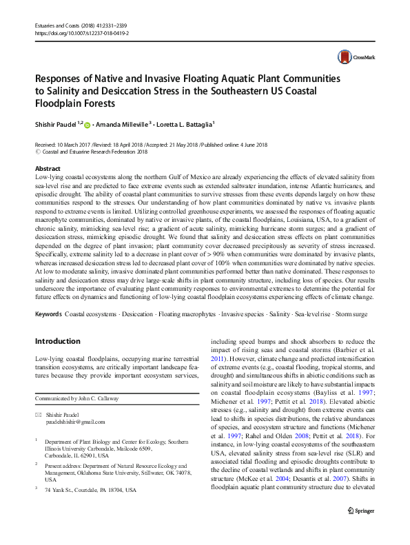 (PDF) Responses of Native and Invasive Floating Aquatic Plant ...