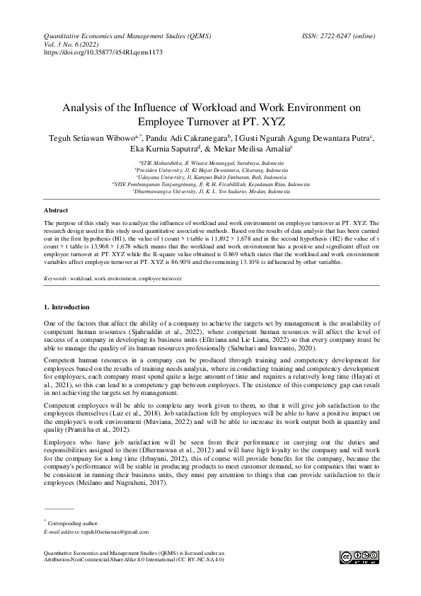 (PDF) Analysis of the Influence of Workload and Work Environment on ...
