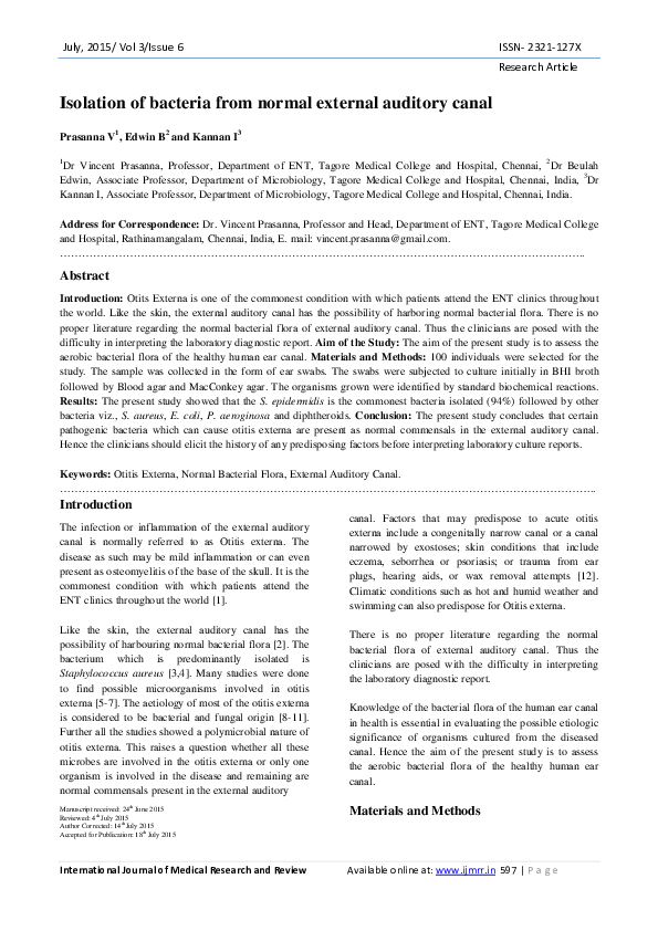 (PDF) Isolation of bacteria from normal external auditory canal