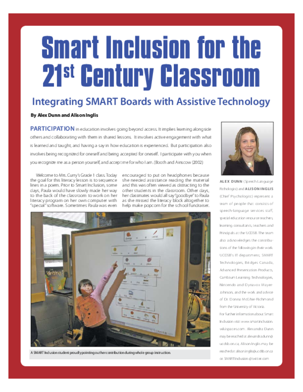 (PDF) Smart Inclusion for the 21 st Century Classroom Integrating SMART Boards with Assistive ...
