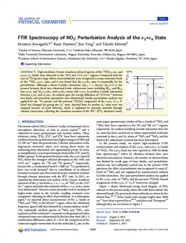 (PDF) FTIR Spectroscopy of NO3: Perturbation Analysis of the ν3+ν4 State