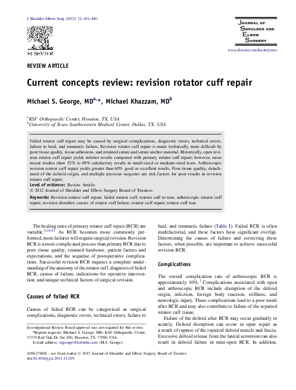 (PDF) Current concepts review: revision rotator cuff repair