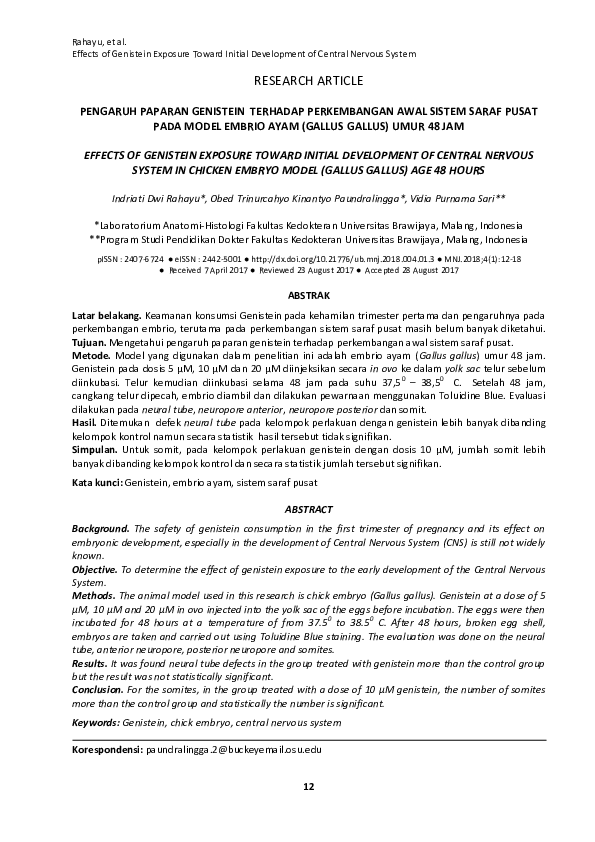 (PDF) Effect of Genistein Exposure Toward Initial Development of ...