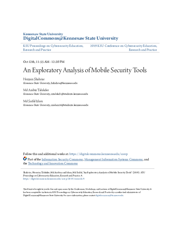 (PDF) An Exploratory Analysis of Mobile Security Tools
