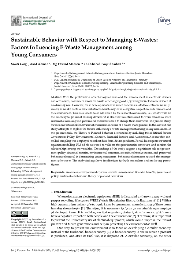 (PDF) Sustainable Behavior with Respect to Managing E-Wastes: Factors ...
