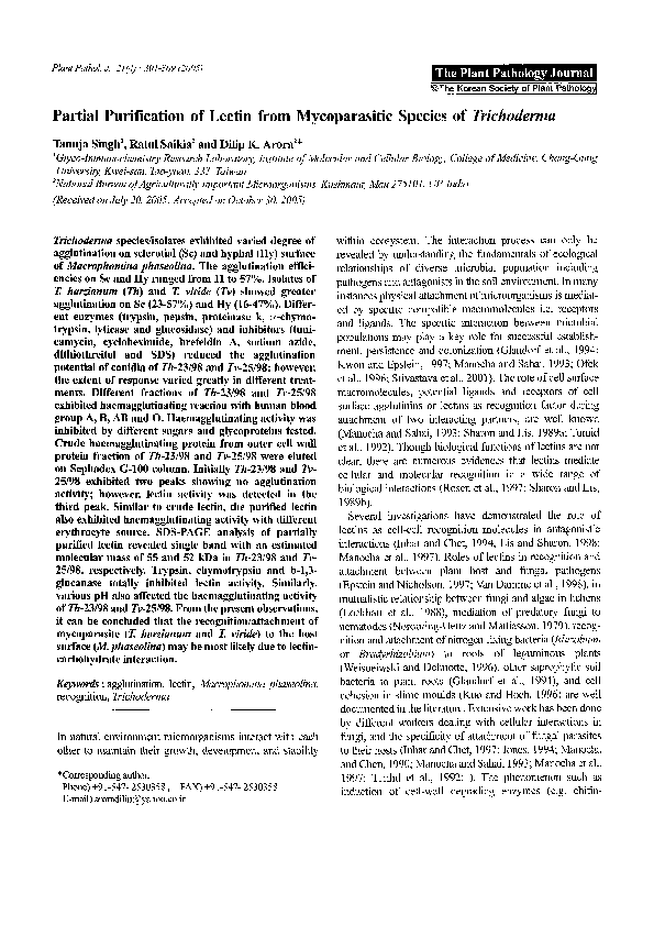 (PDF) Partial Purification of Lectin from Mycoparasitic Species of Trichoderma