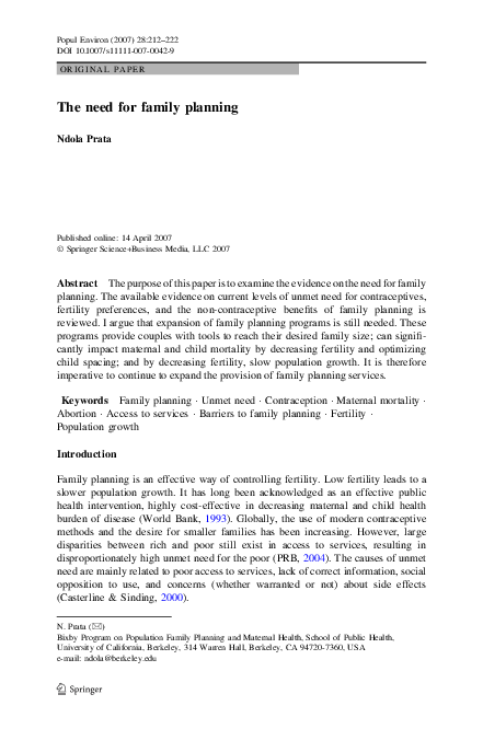 (PDF) The need for family planning