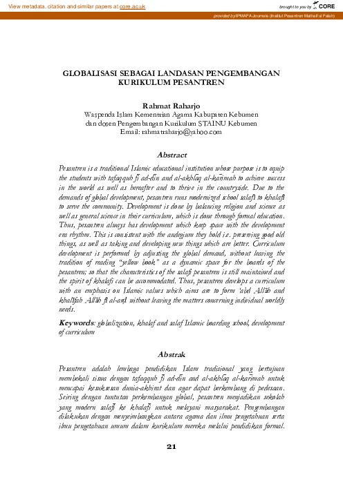 (PDF) Globalisasi Sebagai Landasan Pengembangan Kurikulum Pesantren ...