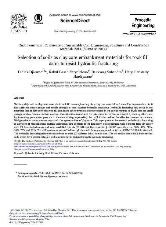 (PDF) Selection of Soils as Clay Core Embankment Materials for Rock ...