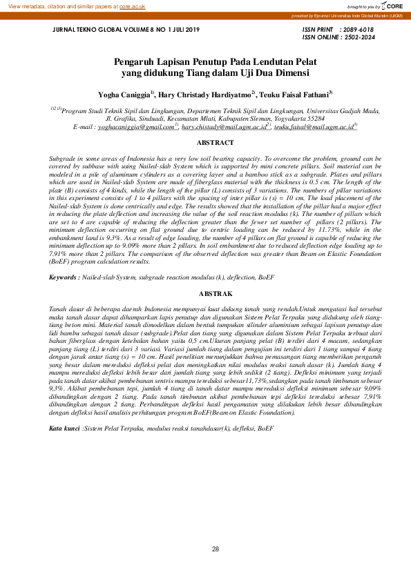 (PDF) Pengaruh Lapisan Penutup Pada Lendutan Pelat yang didukung Tiang ...