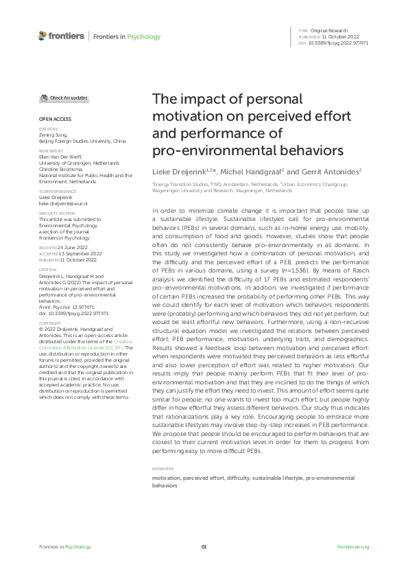 (PDF) The impact of personal motivation on perceived effort and ...