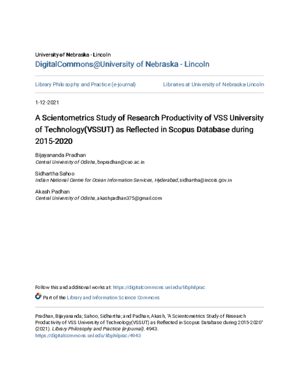 (PDF) A Scientometrics Study of Research Productivity of VSS University ...