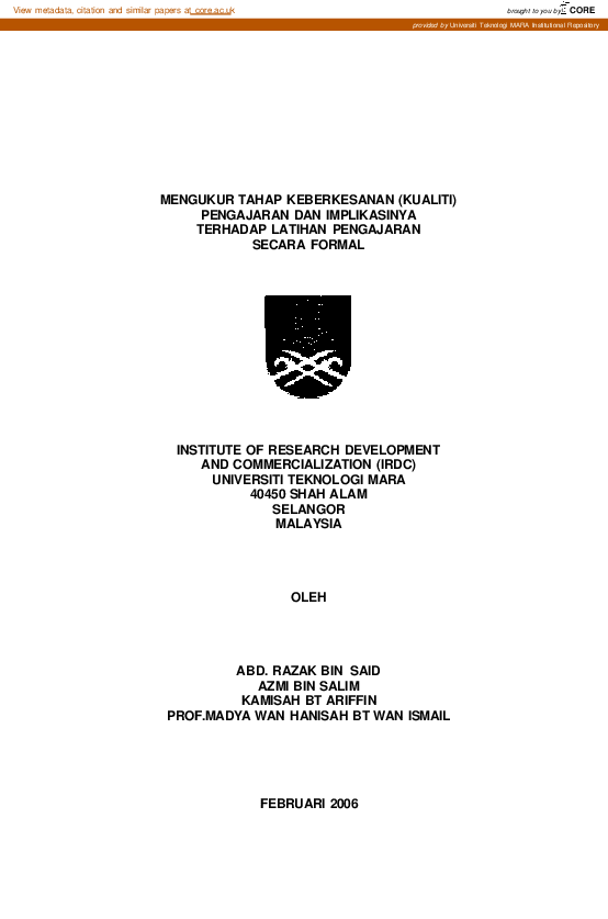 (PDF) Mengukur tahap keberkesanan (kualiti) pengajaran dan implikasinya terhadap latihan ...