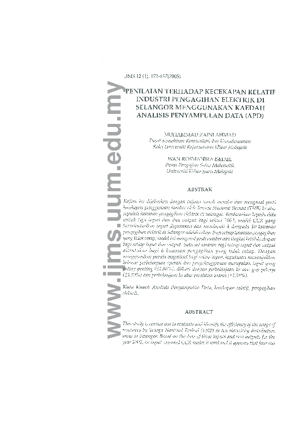 (PDF) Penilaian terhadap kecekapan relatif industri pengagihan elektrik ...
