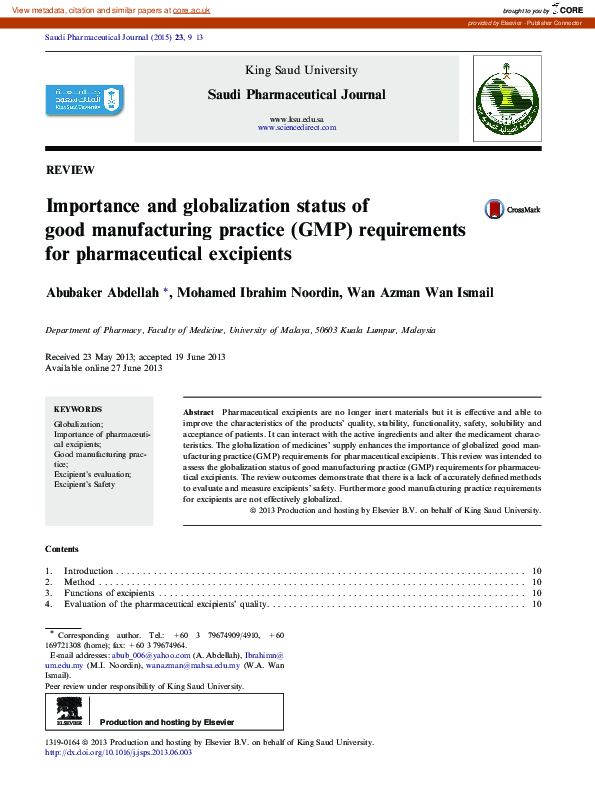 (PDF) Importance and globalization status of good manufacturing ...