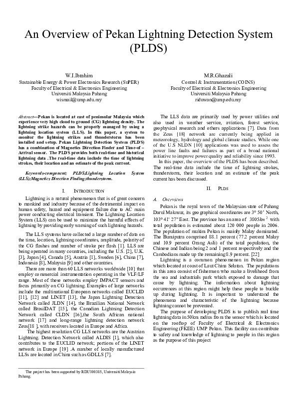 (PDF) An overview of Pekan Lightning Detection System (PLDS)