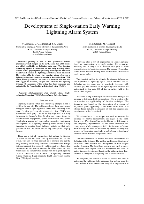 (PDF) Development of Single-station Early Warning Lightning Alarm System