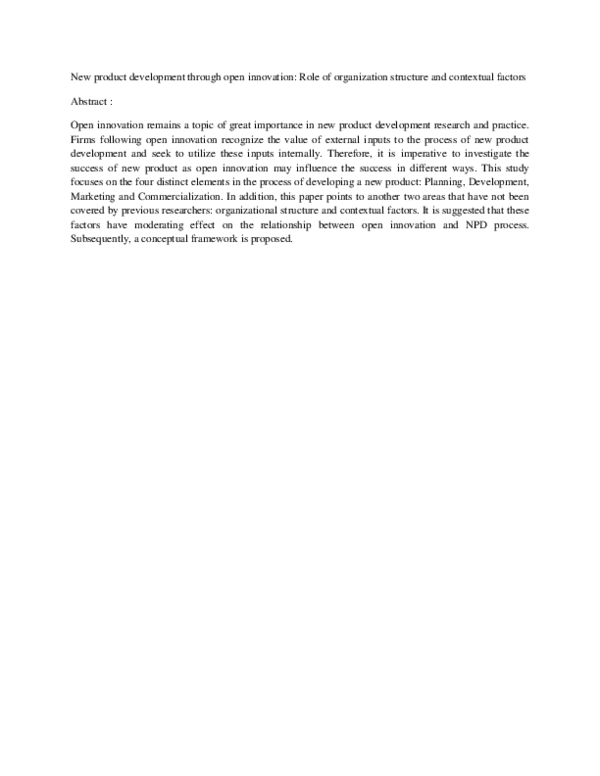 (PDF) New product development through open innovation: Role of organization structure and ...