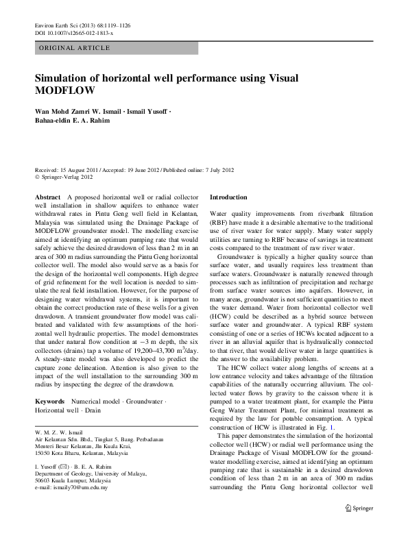(PDF) Simulation of horizontal well performance using Visual MODFLOW