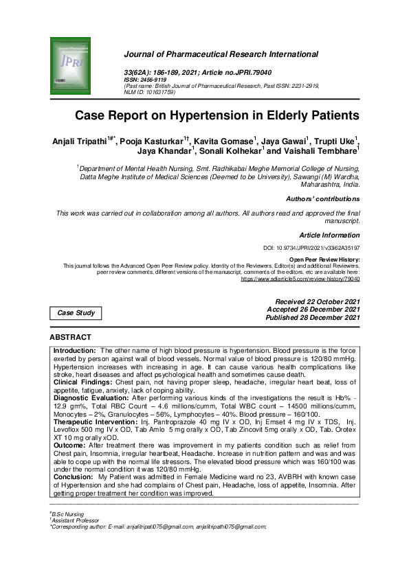 (PDF) Case Report on Hypertension in Elderly Patients