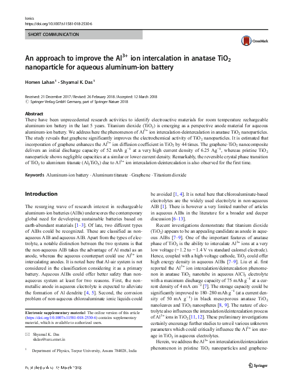 (PDF) An approach to improve the Al3+ ion intercalation in anatase TiO2 ...
