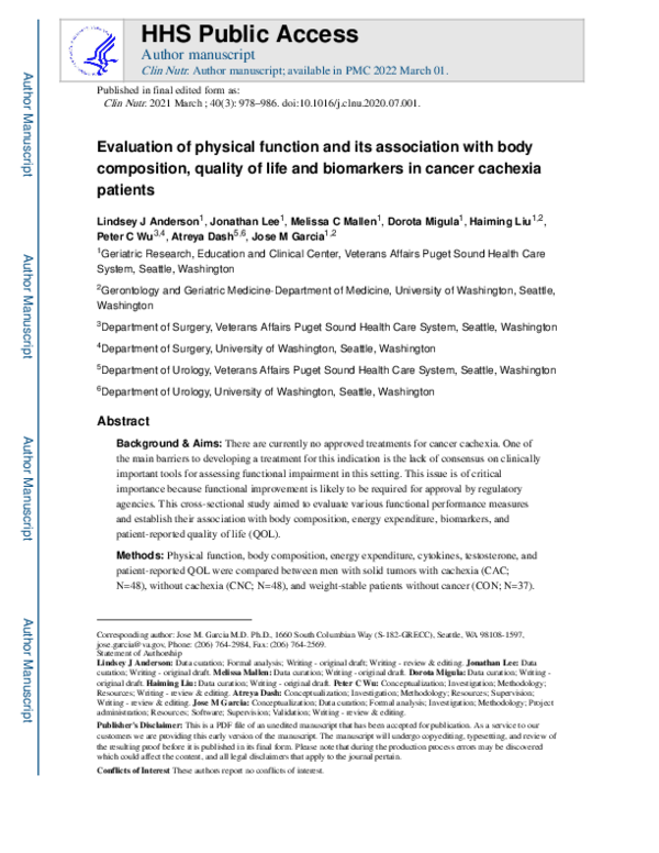 (PDF) Evaluation of physical function and its association with body ...