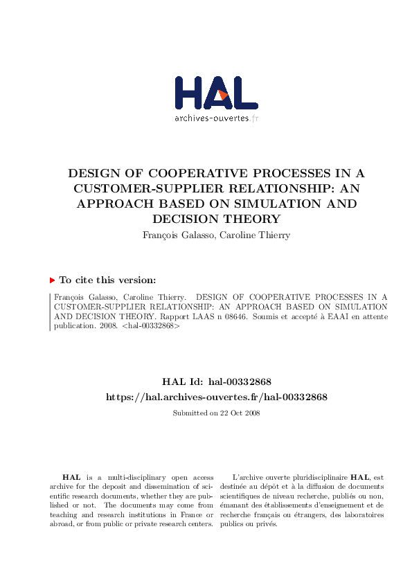 (PDF) Design of cooperative processes in a customer–supplier ...