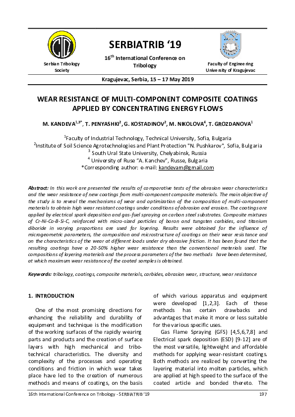 (PDF) Wear Resistance of Multi-Component Composite Coatings Applied by ...