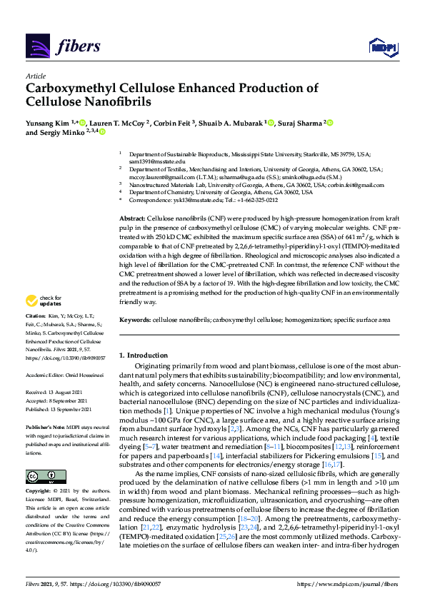 (PDF) Carboxymethyl Cellulose Enhanced Production of Cellulose Nanofibrils
