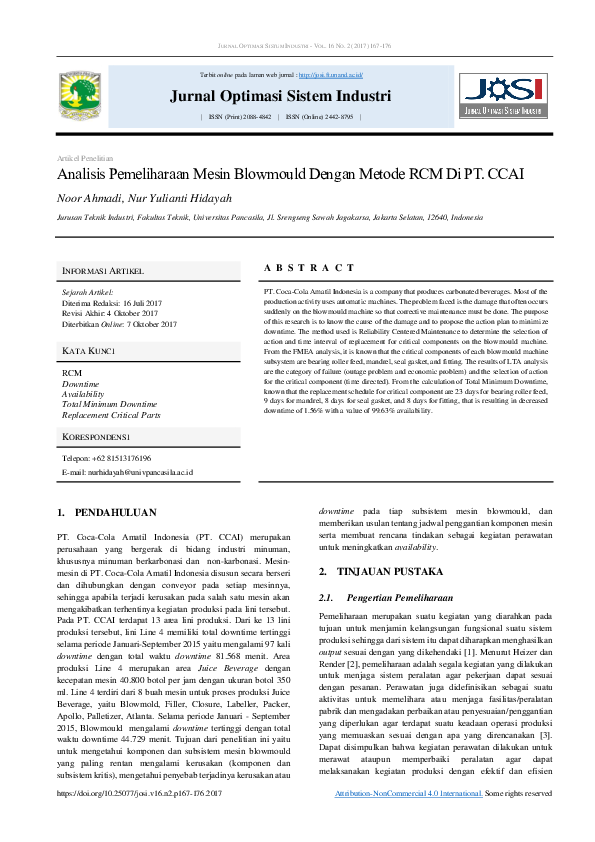(PDF) Analisis Pemeliharaan Mesin Blowmould Dengan Metode RCM Di PT. CCAI