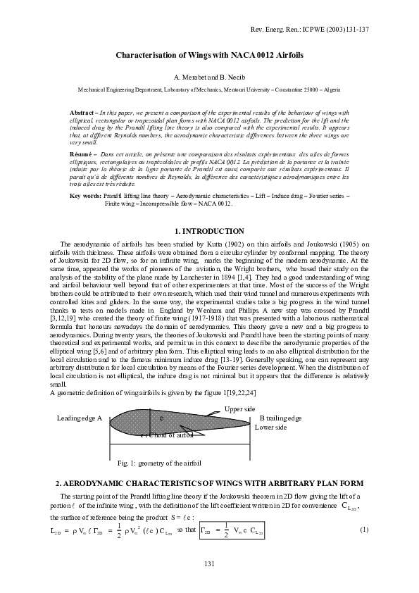 (PDF) Characterisation of Wings with NACA 0012 Airfoils
