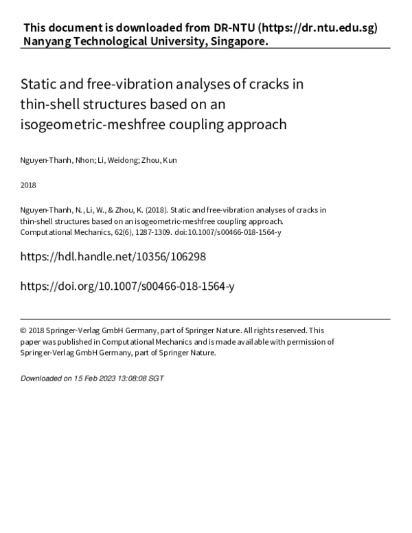 (PDF) Static and free-vibration analyses of cracks in thin-shell ...