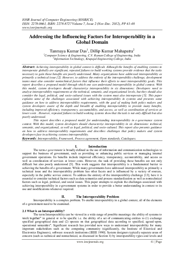 (PDF) Addressing the Influencing Factors for Interoperability in a ...