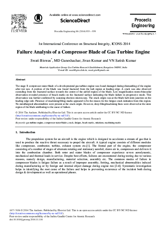 (PDF) Failure Analysis of a Compressor Blade of Gas Turbine Engine