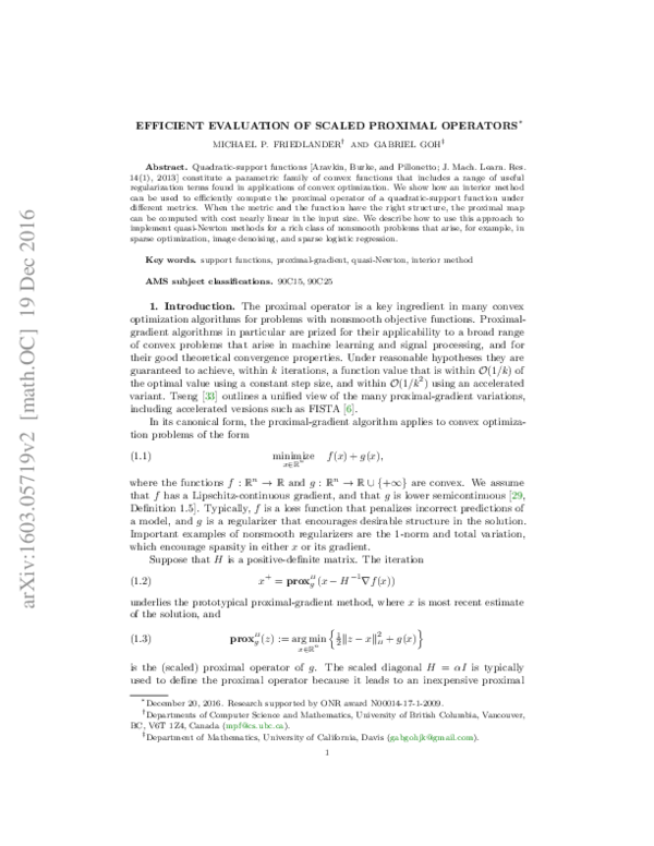 (PDF) Efficient evaluation of scaled proximal operators