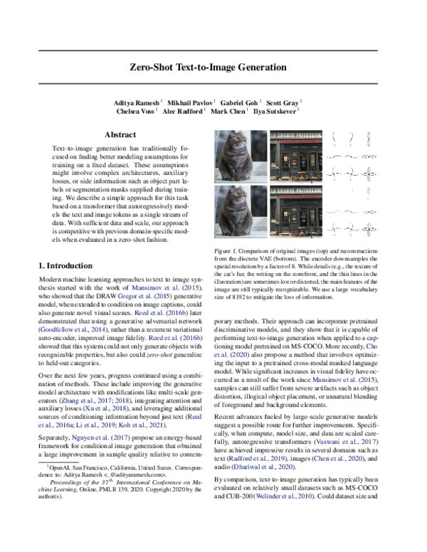 (PDF) Zero-Shot Text-to-Image Generation