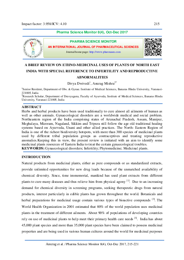 (PDF) A Brief Review on Ethno-Medicinal Uses of Plants of North East India with Special ...