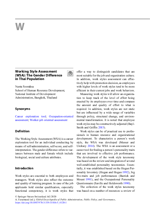 (PDF) Working Style Assessment (WSA): The Gender Difference in Thai ...