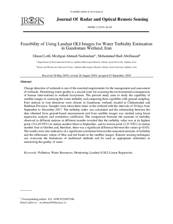 (PDF) The feasibility of using Landsat OLI images for water turbidity ...